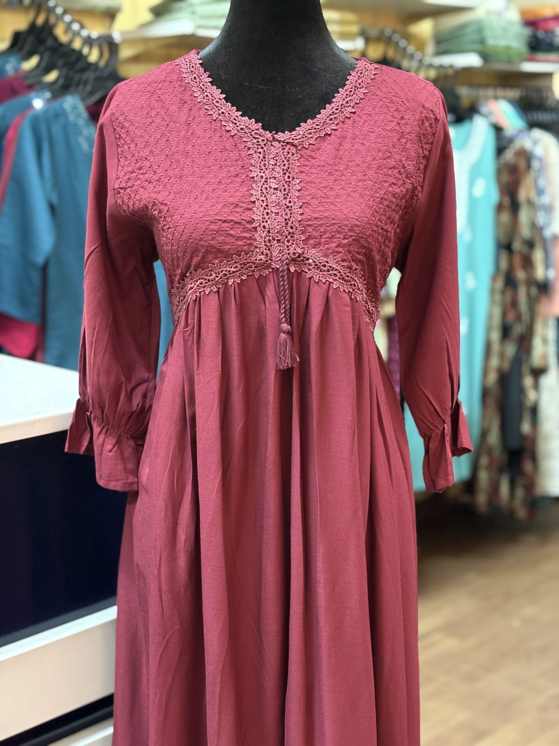 Plain Maroon Alia Cut Anarkali - New Kurtis