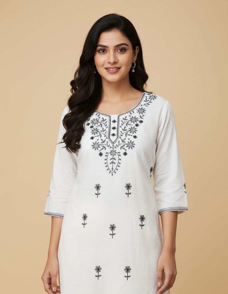 White Embroided Short Kurti - New Kurtis